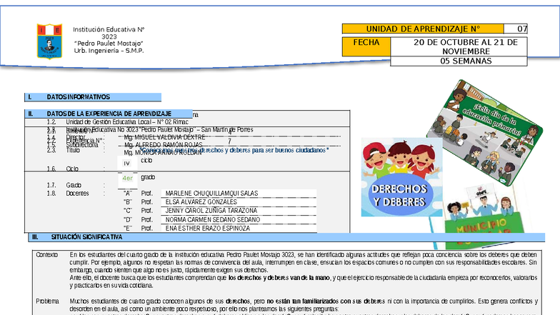 Unidad 7: Nuestros Derechos y Deberes - 4TO Grado MNNNNN - Studocu