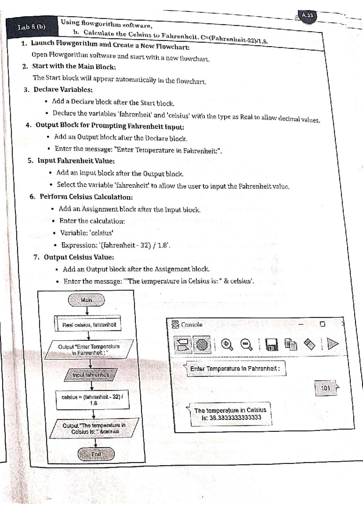 OA Lab 8(b) - Flowgorithm Celsius to Fahrenheit Conversion Guide - Studocu