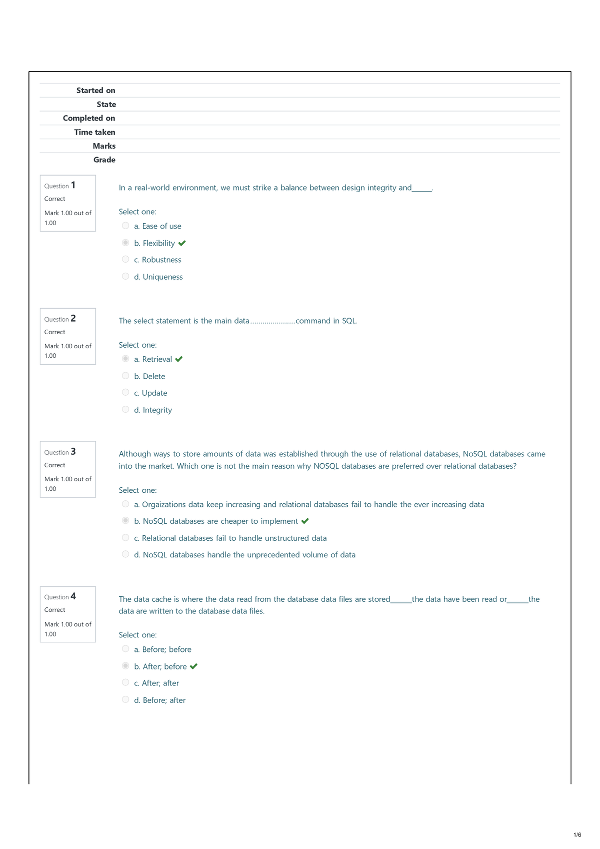 Database Systems 600 - Assignment 3 Multiple Choice Questions - Studocu