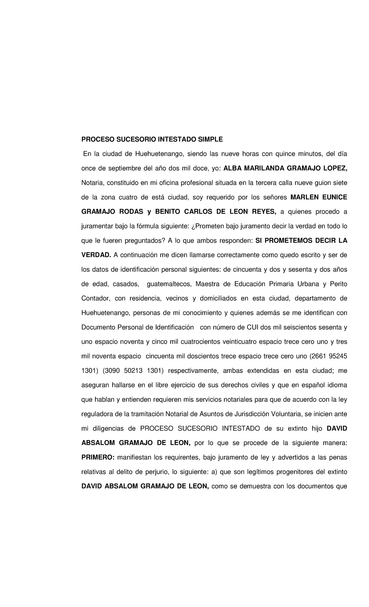 Proceso Sucesorio Intestado Simple - PROCESO SUCESORIO INTESTADO SIMPLE ...