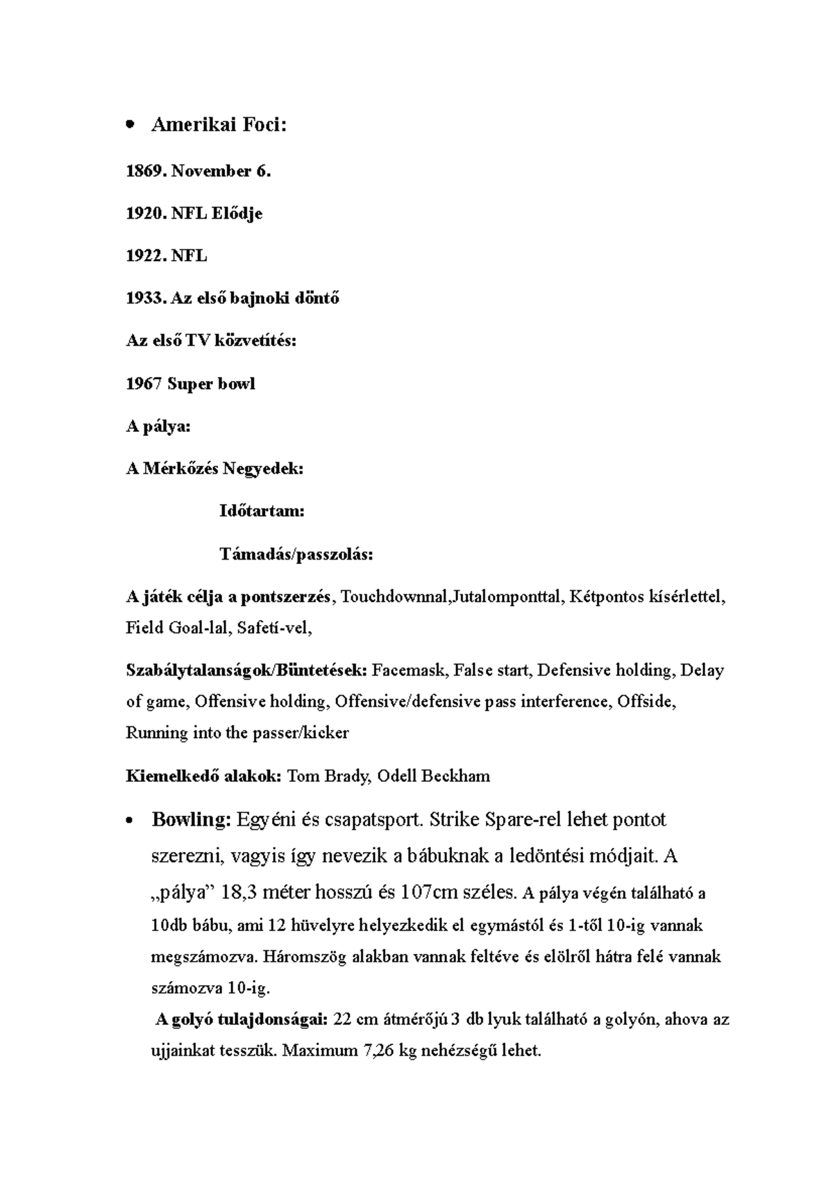 Általános Sportágismeret Összefoglaló: Foci, Bowling, Kendo és További ...