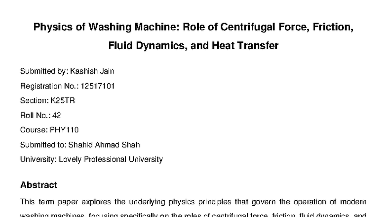 PHY110: Physics of Washing Machines - Centrifugal Force & Fluid ...