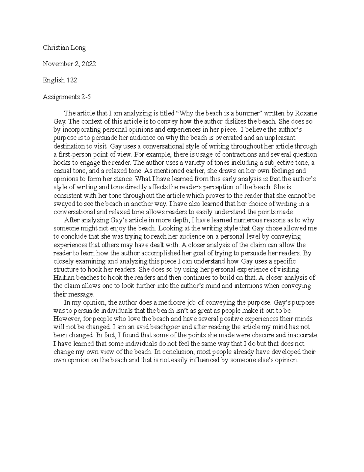 Christian Long Assignment 2-5 - Christian Long November 2, 2022 English ...