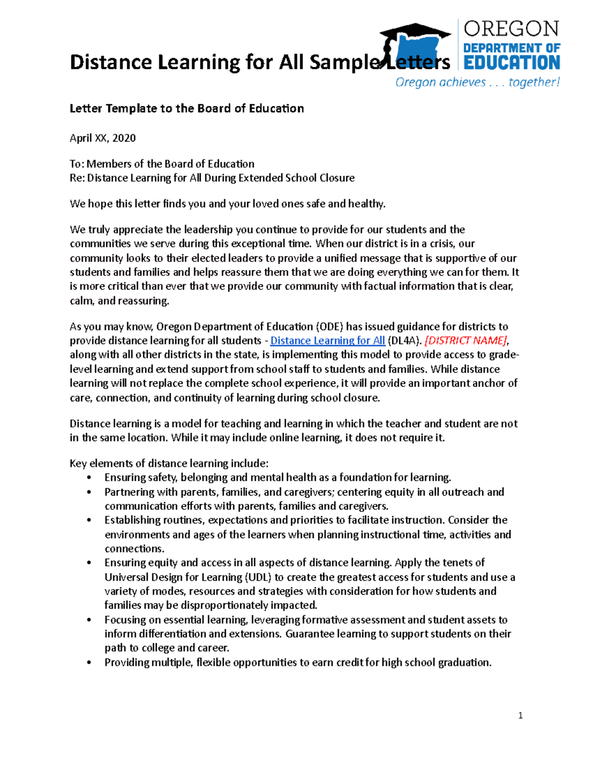Distance Learning for All (DL4A): Sample Letters Template - Studocu