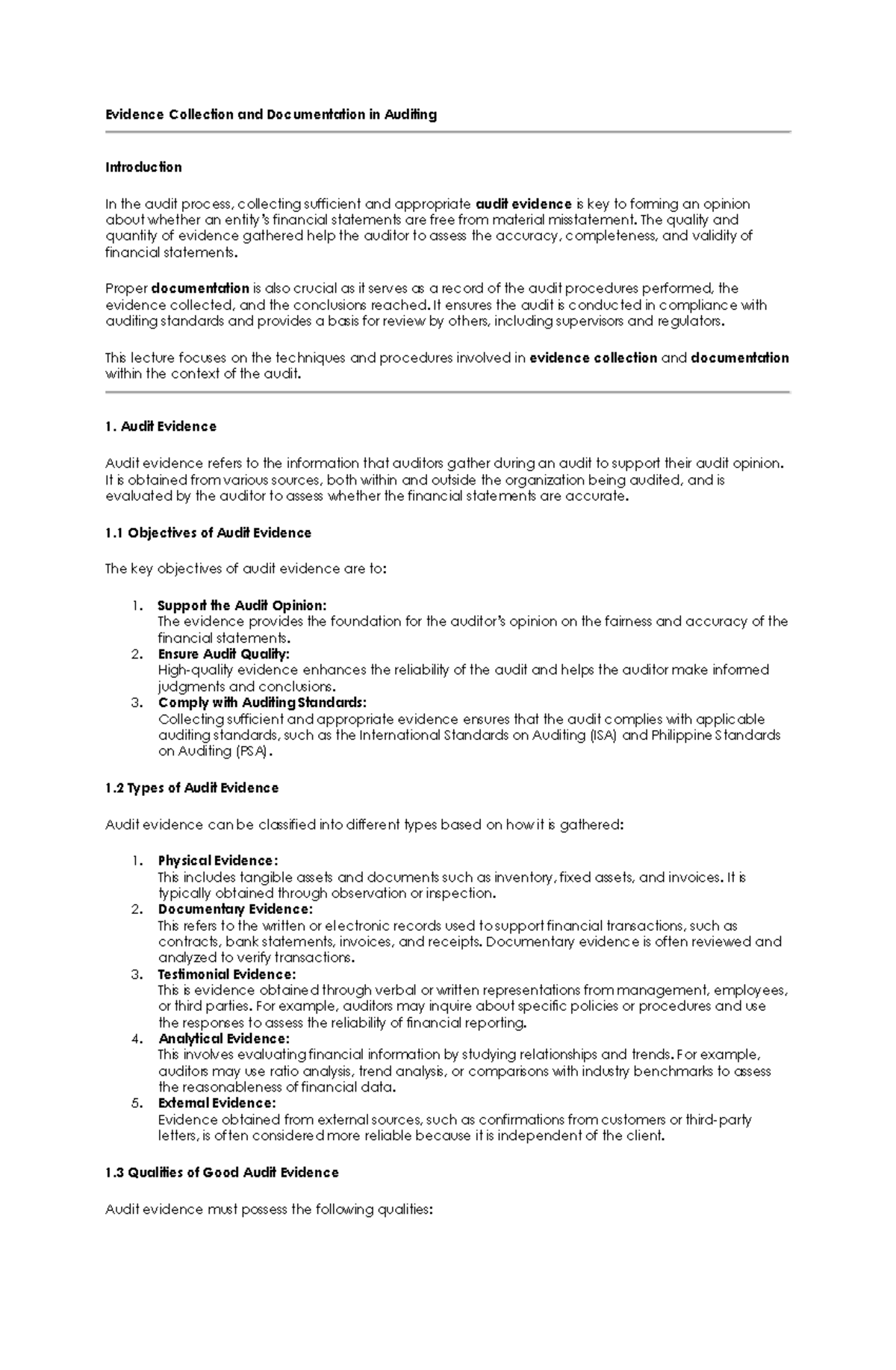 5. Evidence Collection and Documentation in Auditing - Evidence ...