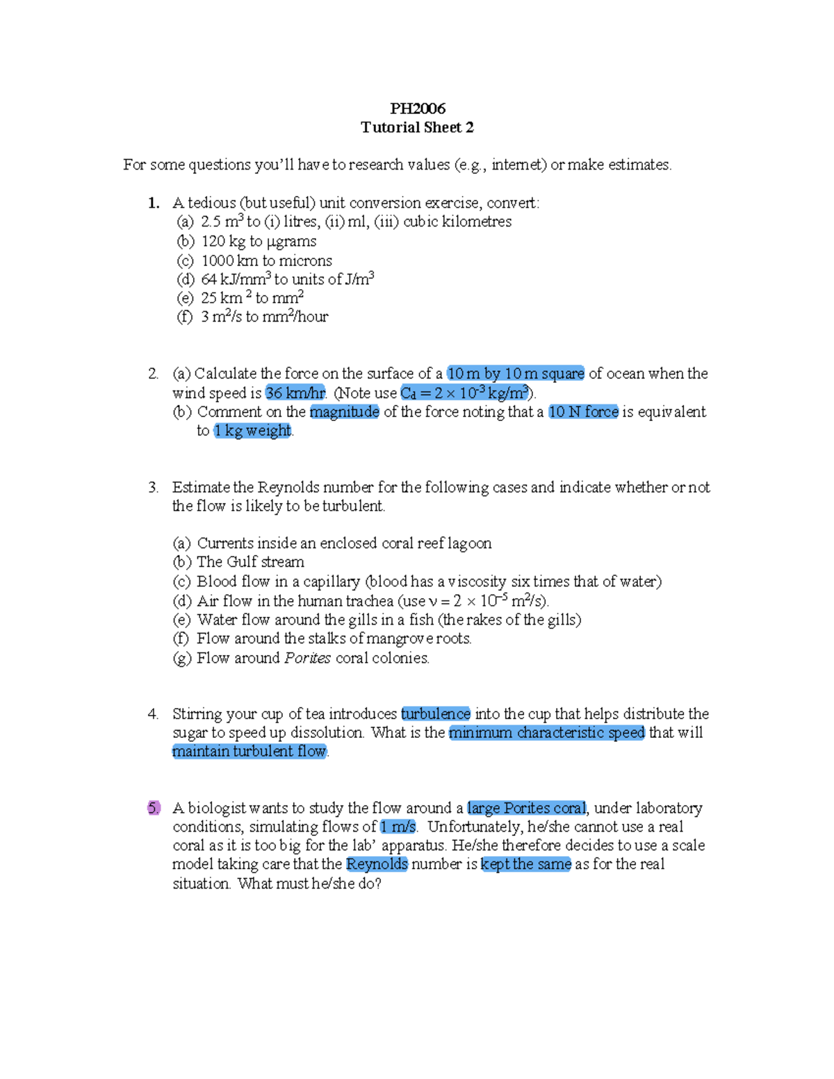 PH2006 Tutorial Sheet 2: Unit Conversion & Flow Analysis Problems - Studocu
