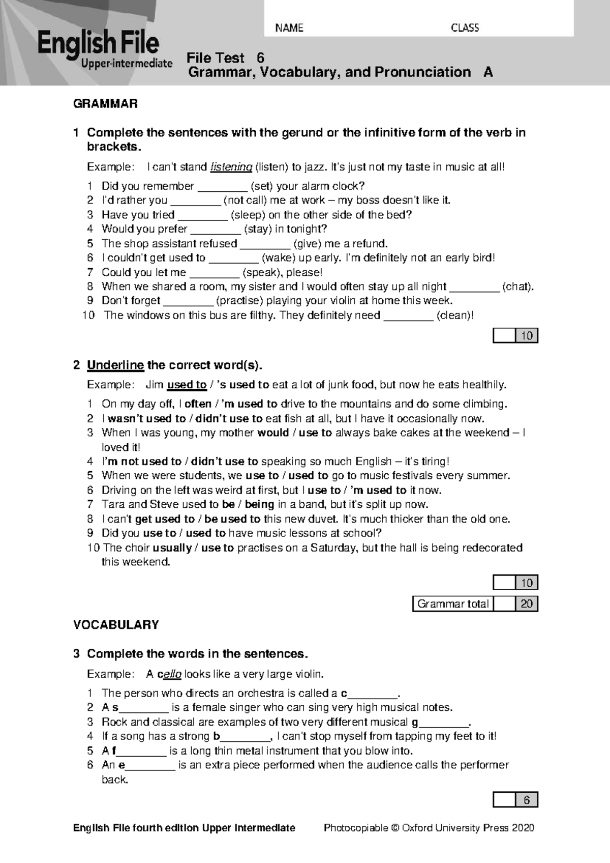 Test U6 - Unit 6 Grammar & Vocabulary Exercises Form - Studocu