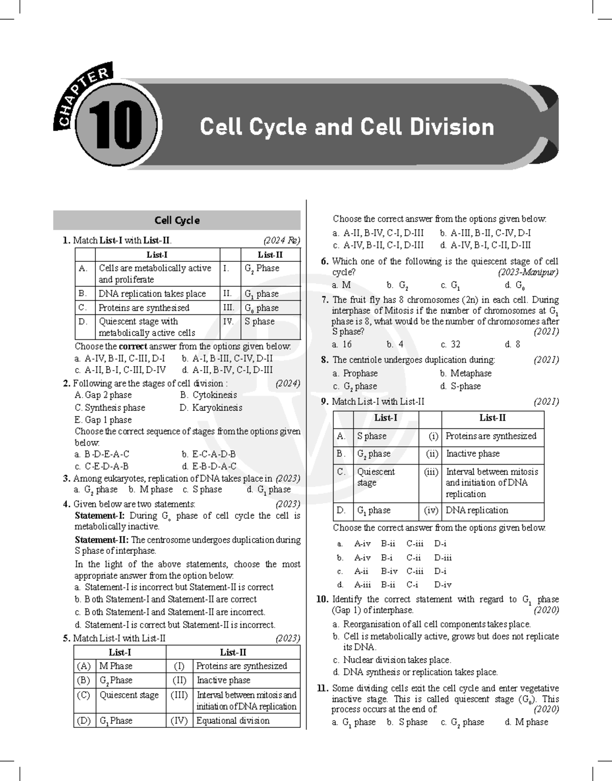 P CHA TE R 10: Cell Cycle & Division - NEET Study Notes (2024) - Studocu