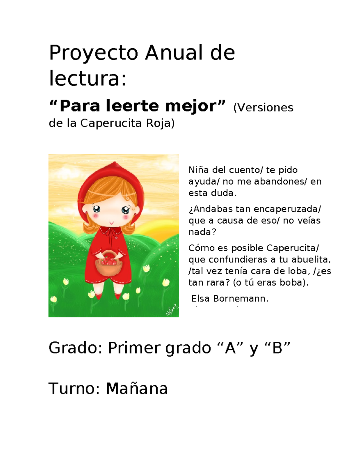 Proyecto Anual de Lectura: Versiones de Caperucita Roja - 1er Grado ...