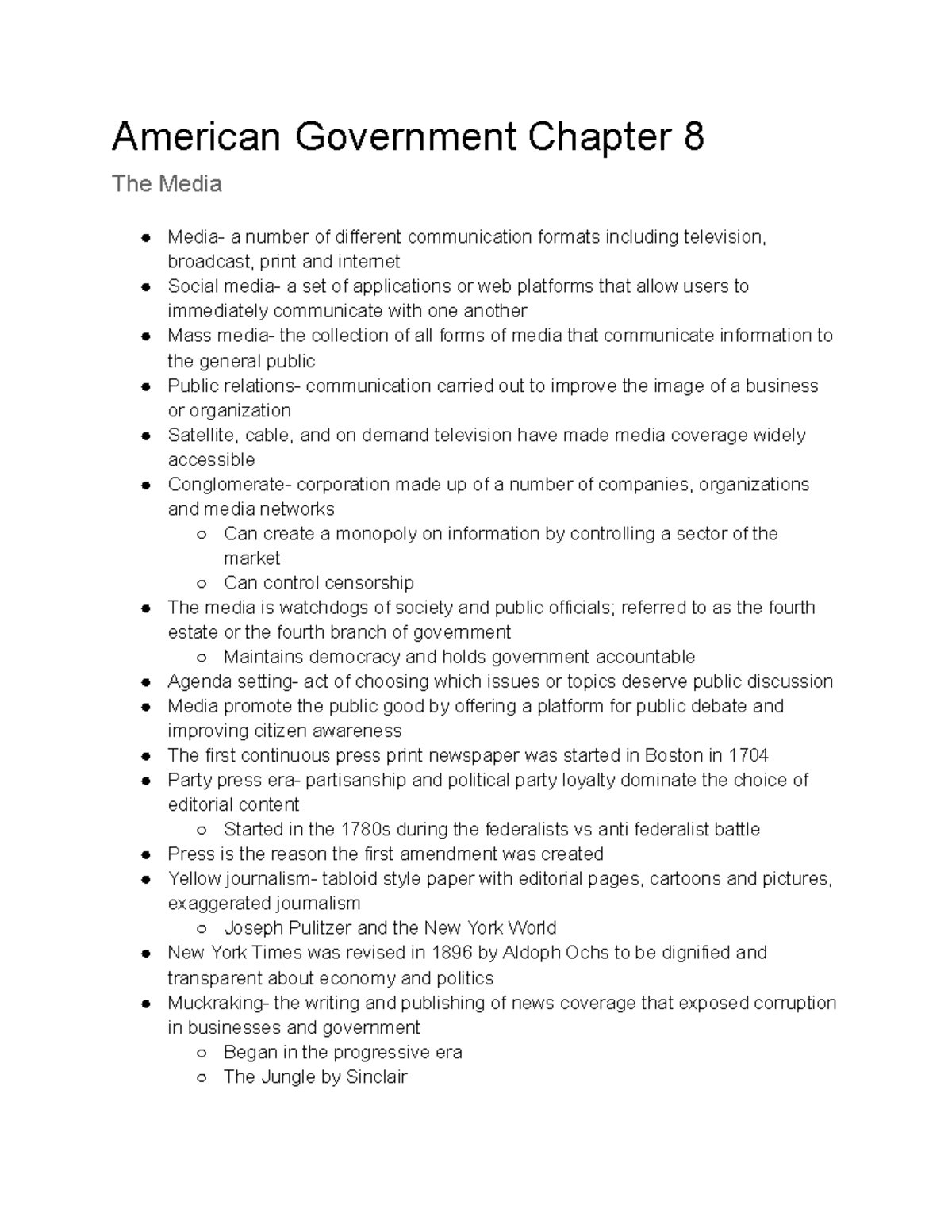 American Government Chapter 8: The Role and Impact of Media - Studocu