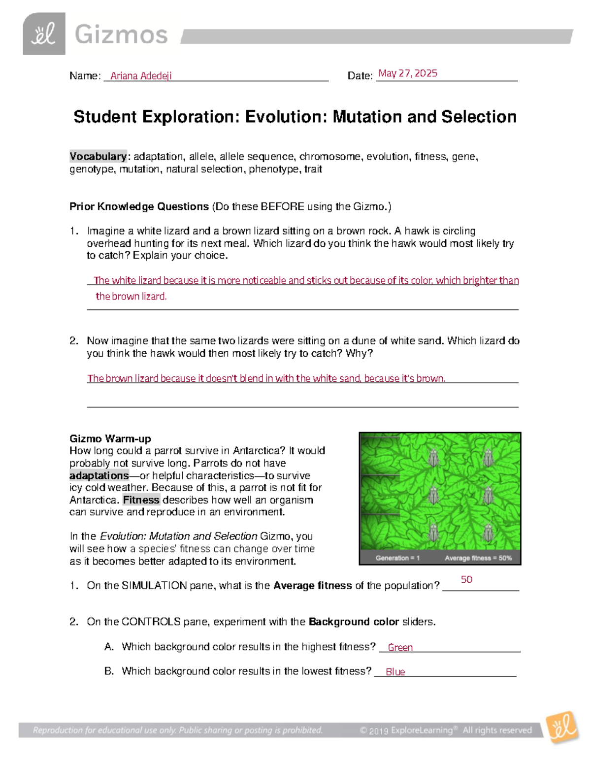 Student Exploration: Evolution - Mutation & Selection (2025) - Studocu