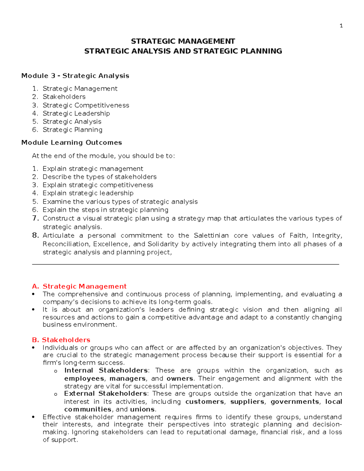 Module 3: Strategic Analysis & Planning in Strategic Management - Studocu