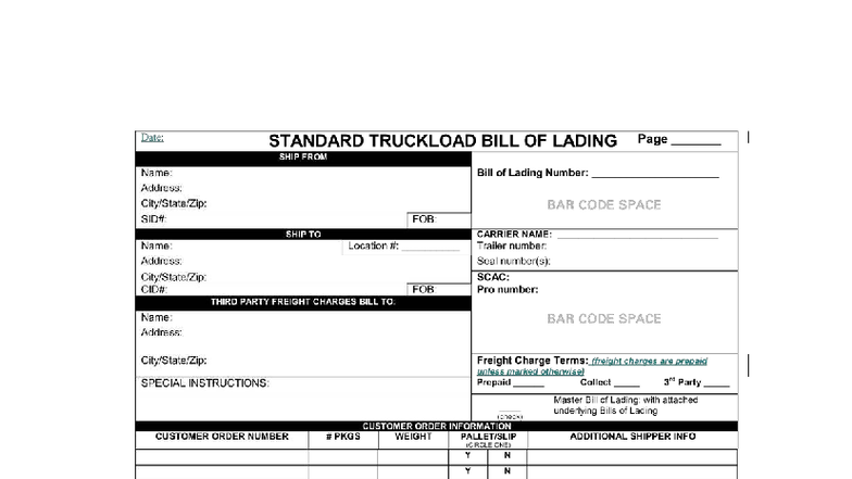 Bill of Lading Model: Standard Truckload Documentation - Studocu