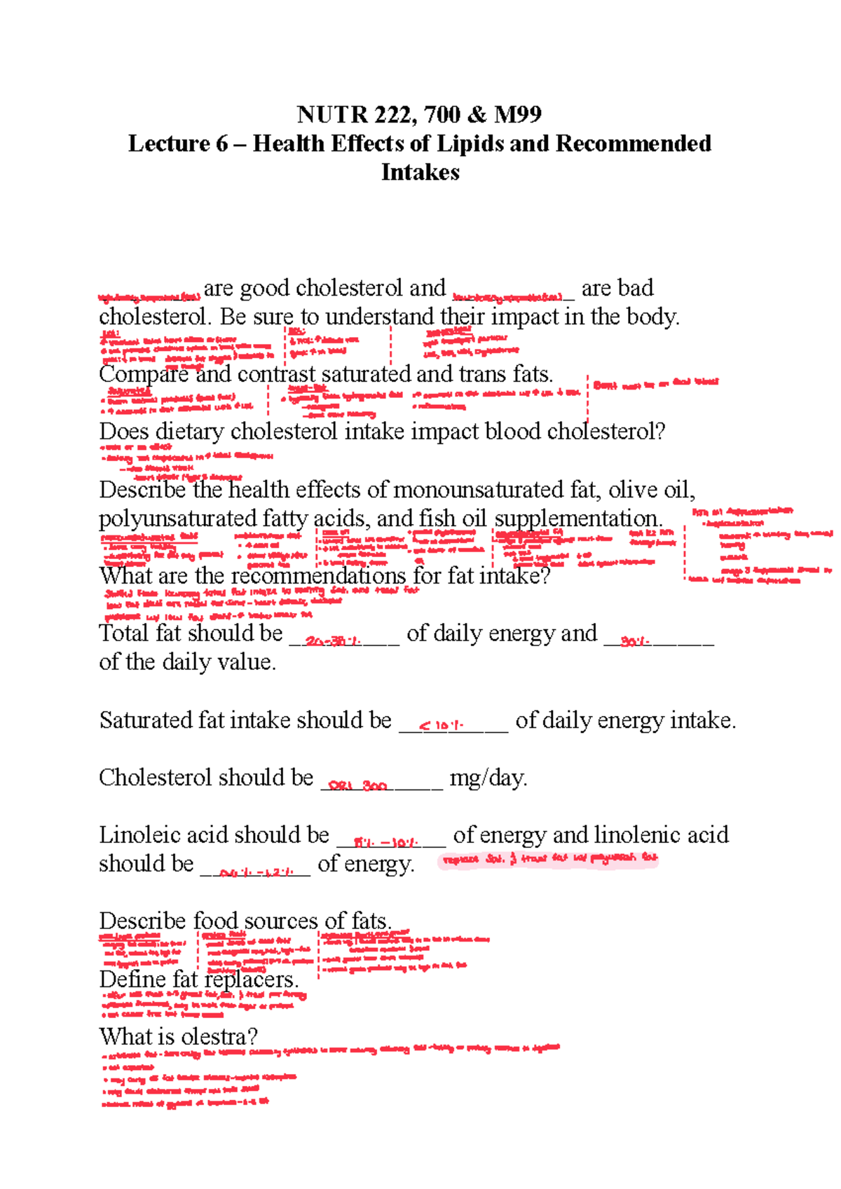 NUTR 222 Lecture 6: Health Effects of Lipids & Dietary Recommendations ...