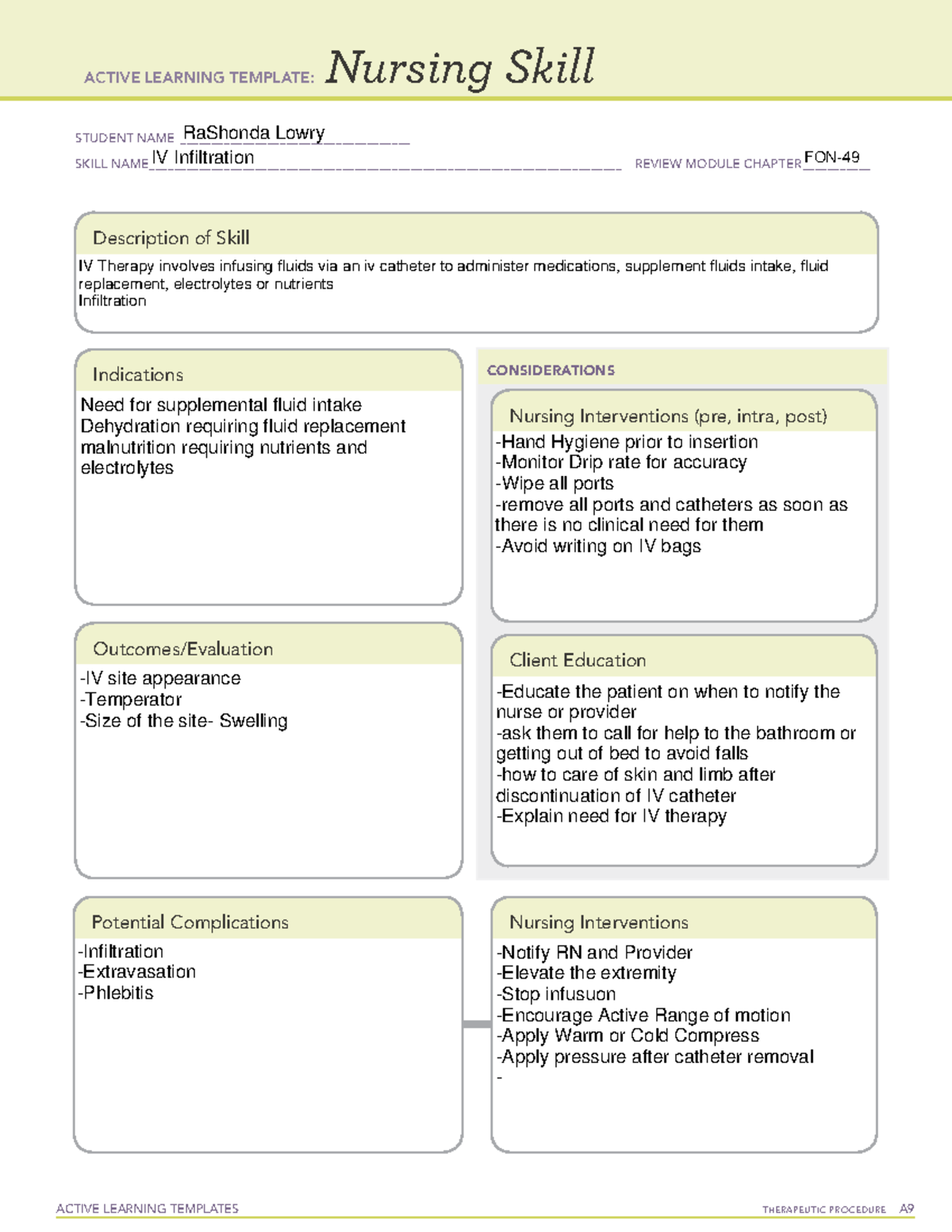 IV Infiltration Nursing Skills - Active Learning Template FON- - Studocu