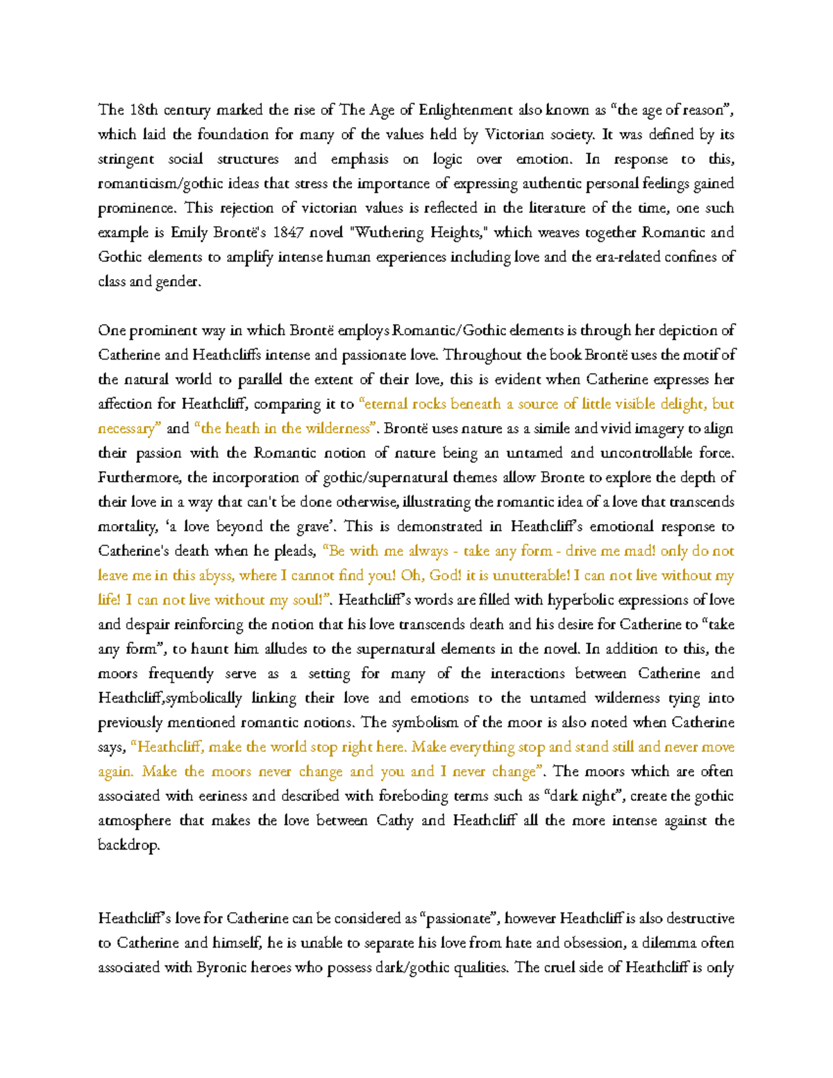 Wuthering Heights Practice Essay Analysis for Lit 101 - Studocu