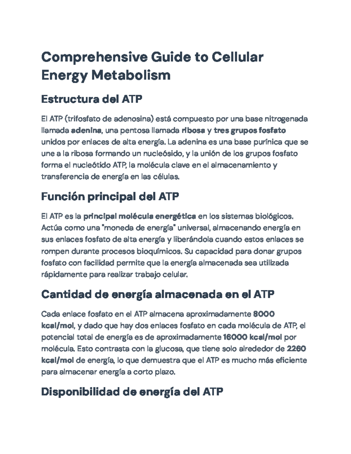 Comprehensive Overview of Cellular Energy Metabolism (BIO 101) - Studocu