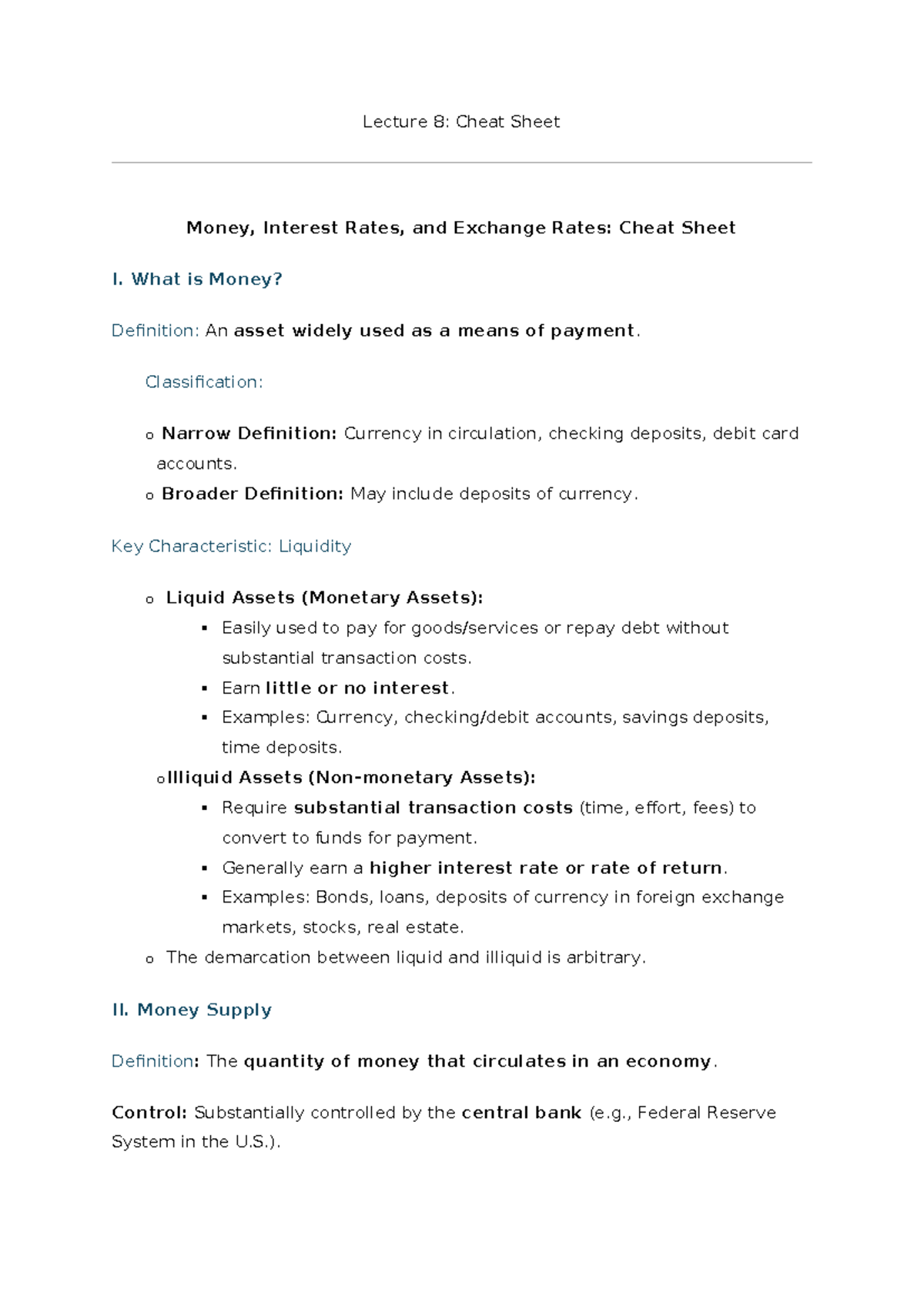 Lecture 8: Money, Interest Rates & Exchange Rates - EAFM Course - Studocu