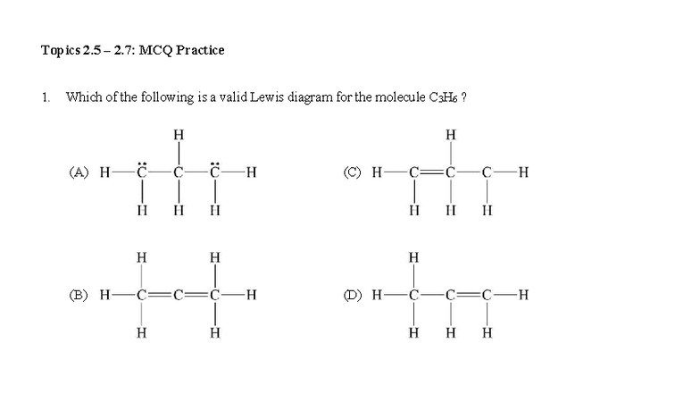 Topics 2.5 - 2.7: MCQ Practice on Lewis Diagrams and Molecular Geometry ...