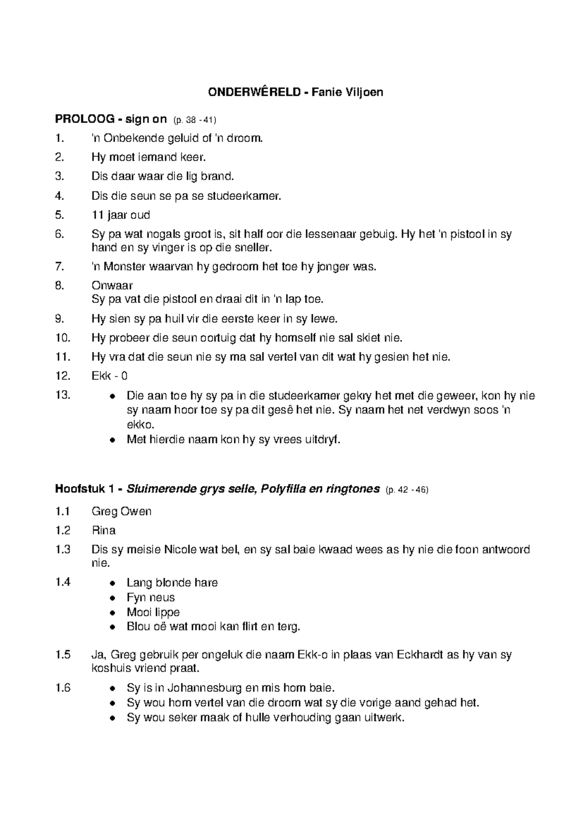 Onderwereld - Fanie Viljoen Hoofstuk 1 tot 35 Antwoorde Graad 12 - Studocu