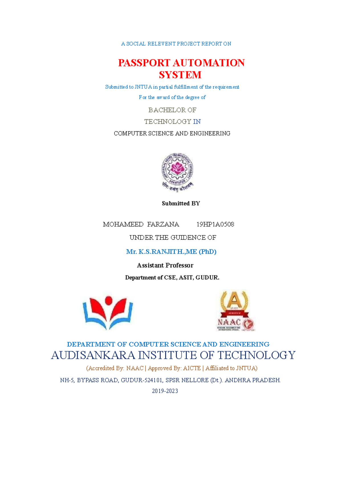 Passport Automation System: A Socially Relevant Project Report - Studocu
