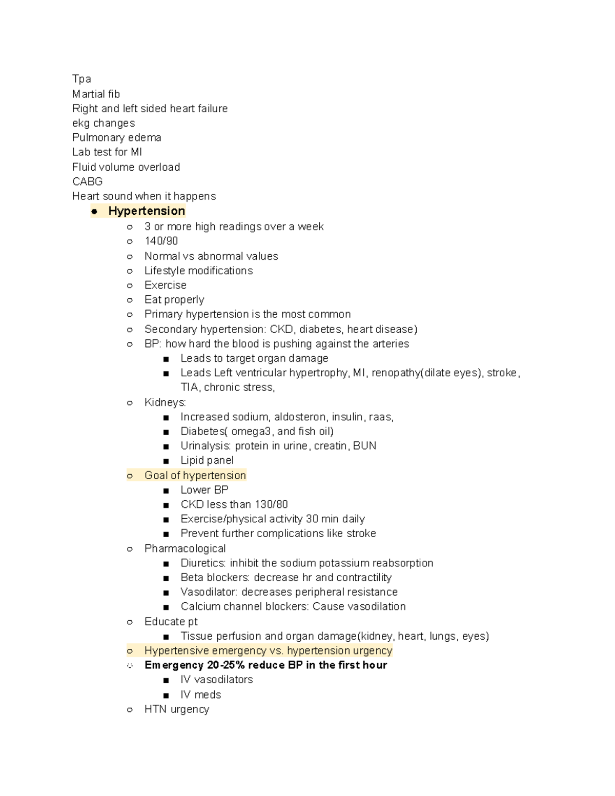 Cardiac Unit Review: Hypertension, Heart Failure, and EKG Changes - Studocu