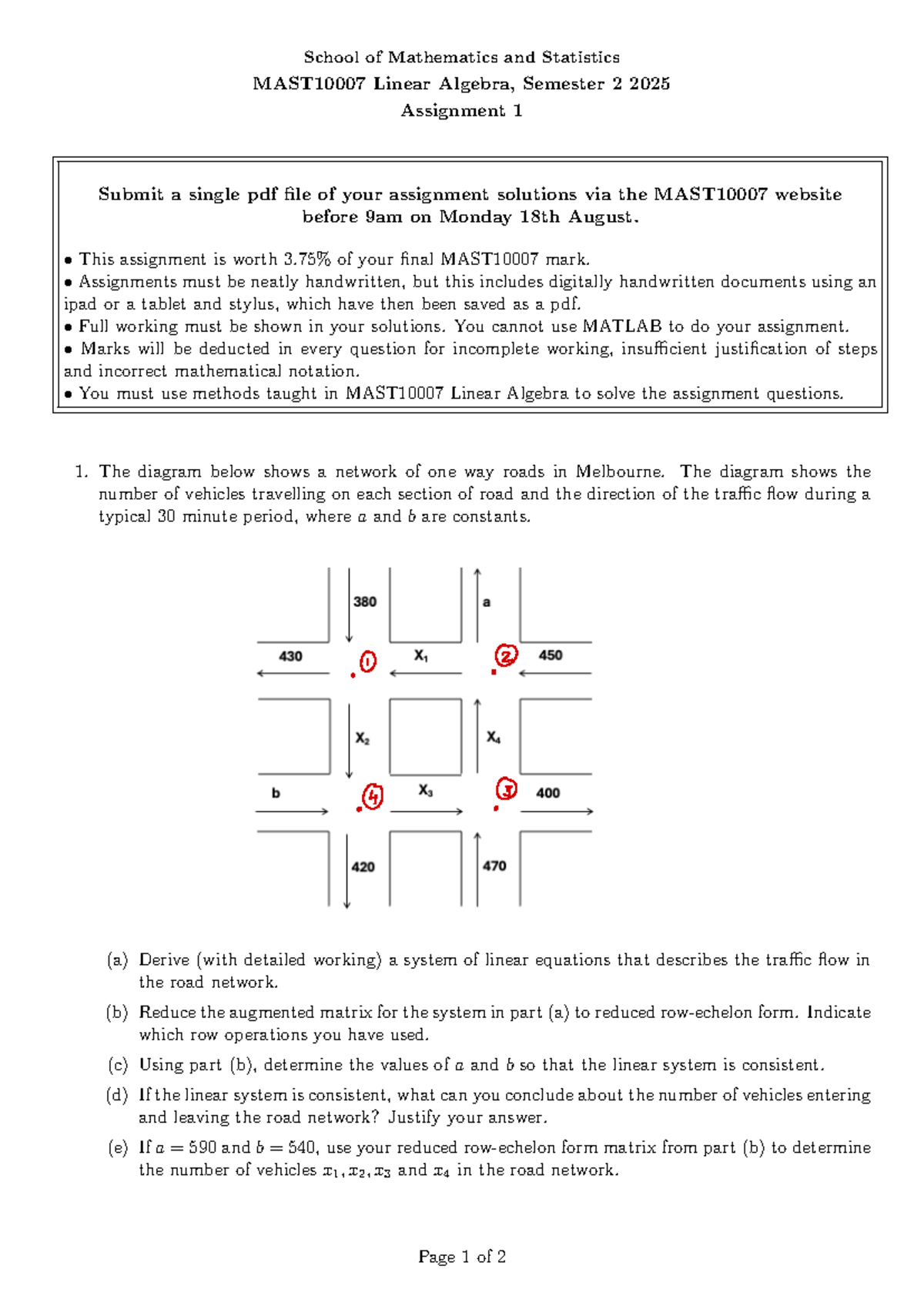 Assign 1 S2 2025: Linear Algebra Traffic Flow Analysis - Studocu