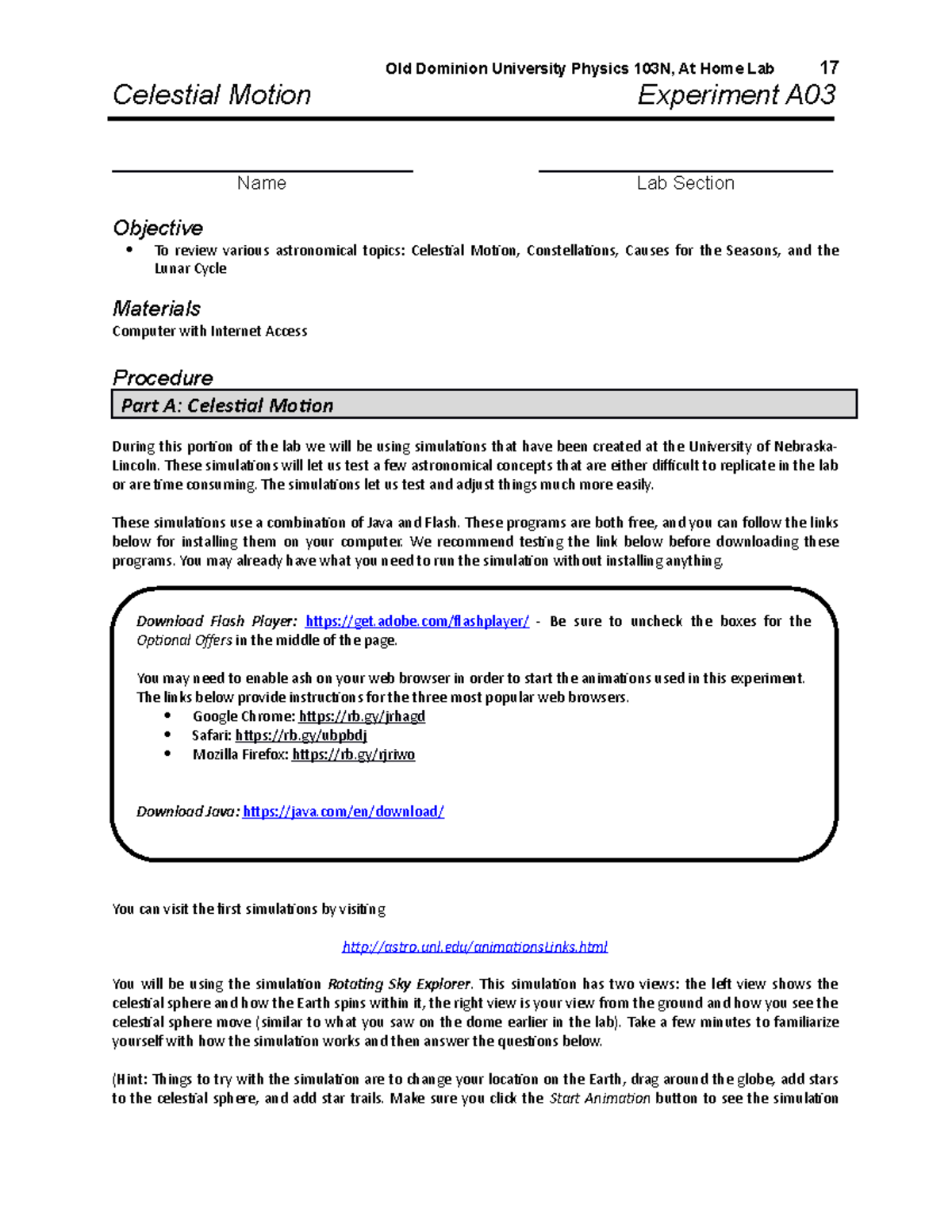 Physics 103N Lab: Celestial Motion Experiment Overview - Studocu