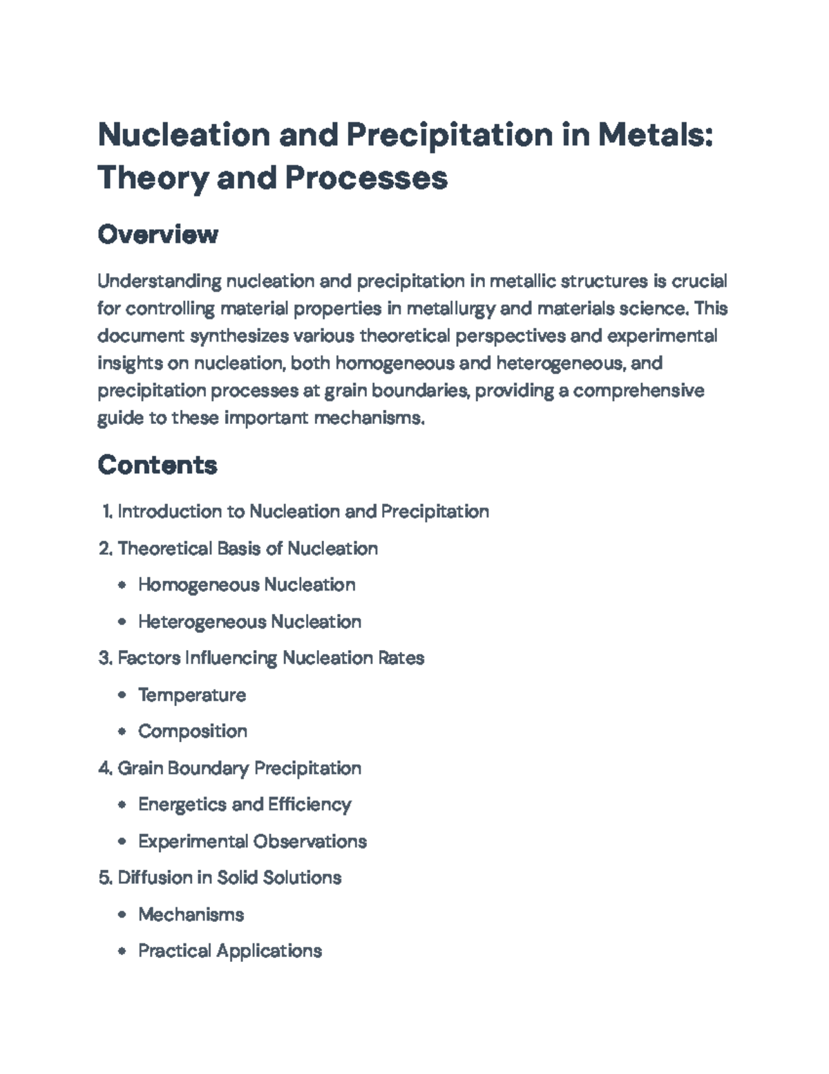 Nucleation and Precipitation in Metals: Theory & Processes Overview ...