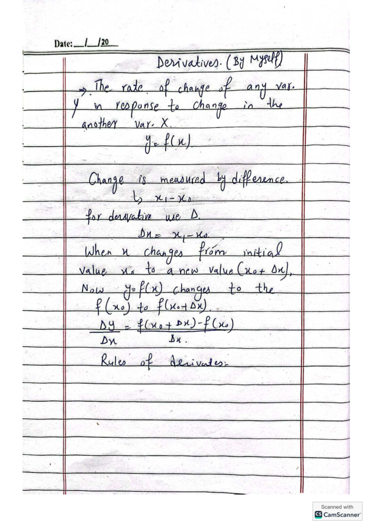 Math 1 Final Exam Notes: Understanding Derivatives and Rules - Studocu