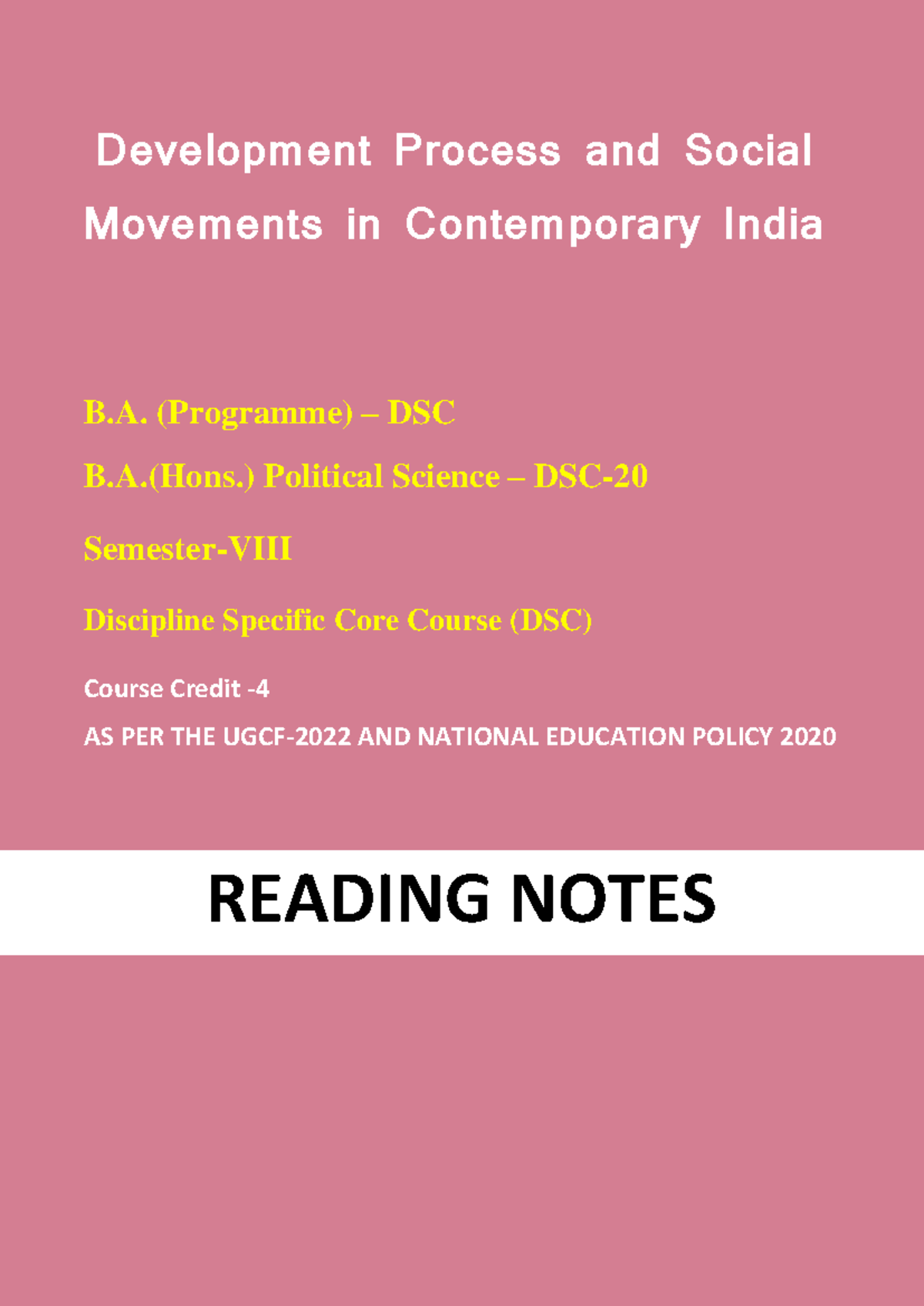 Development Process and Social Movements in Contemporary India: B.A ...