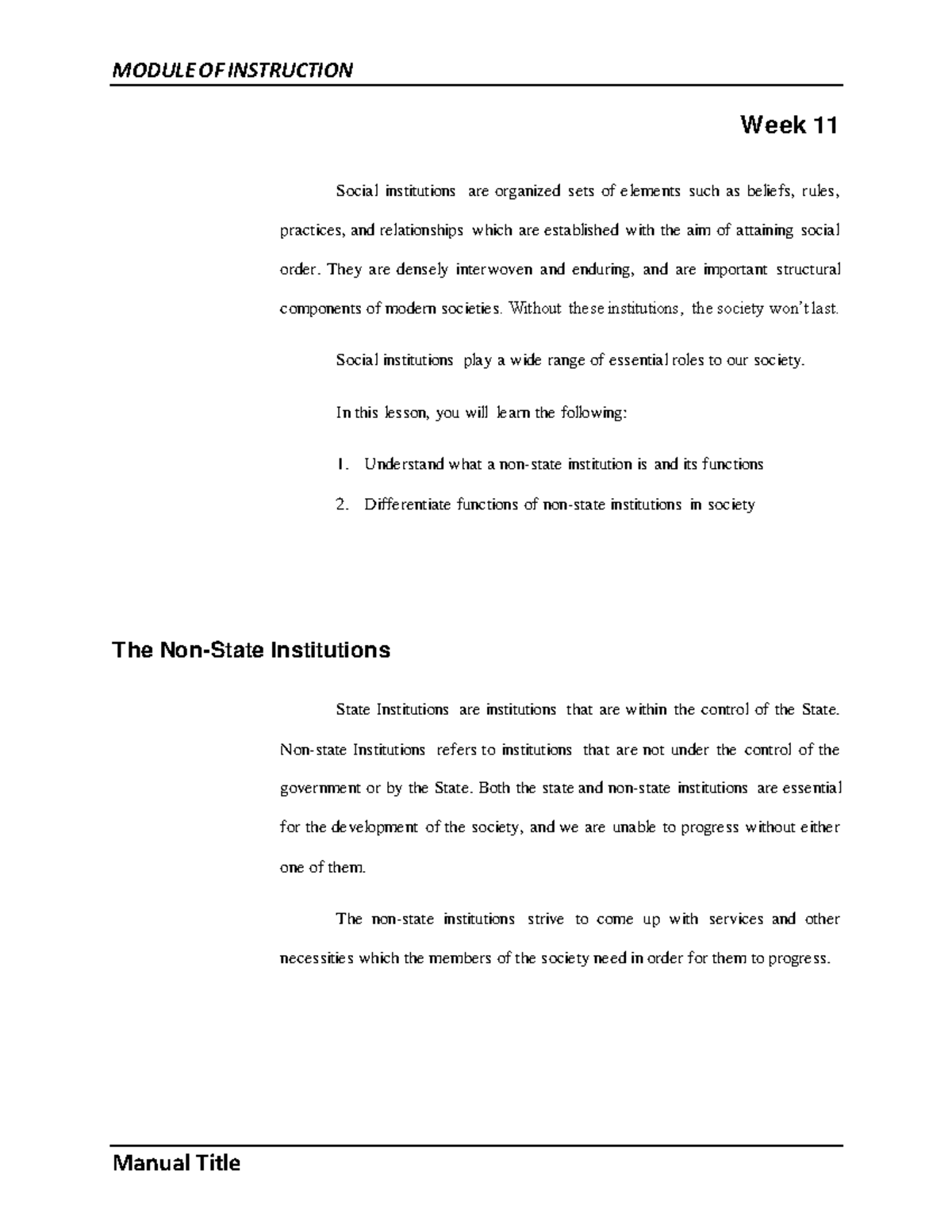 Week 11: Understanding Non-State Institutions and Their Functions - Studocu