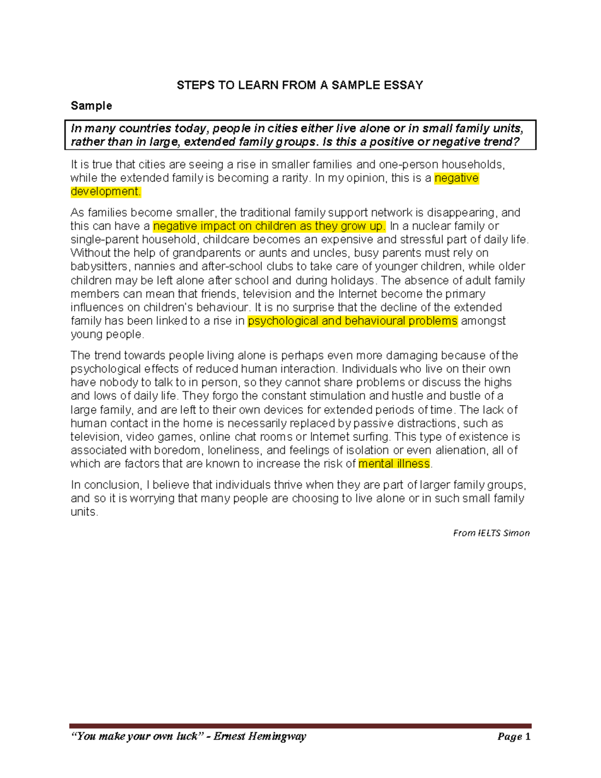 Sample Argument Essay - IELTS Task 2 Analysis - Studocu