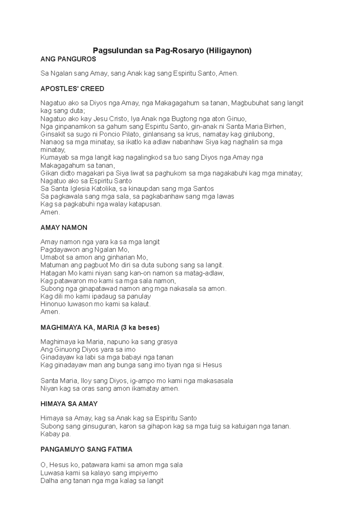 Pagsulundan - notes - Pagsulundan sa Pag-Rosaryo (Hiligaynon) ANG ...