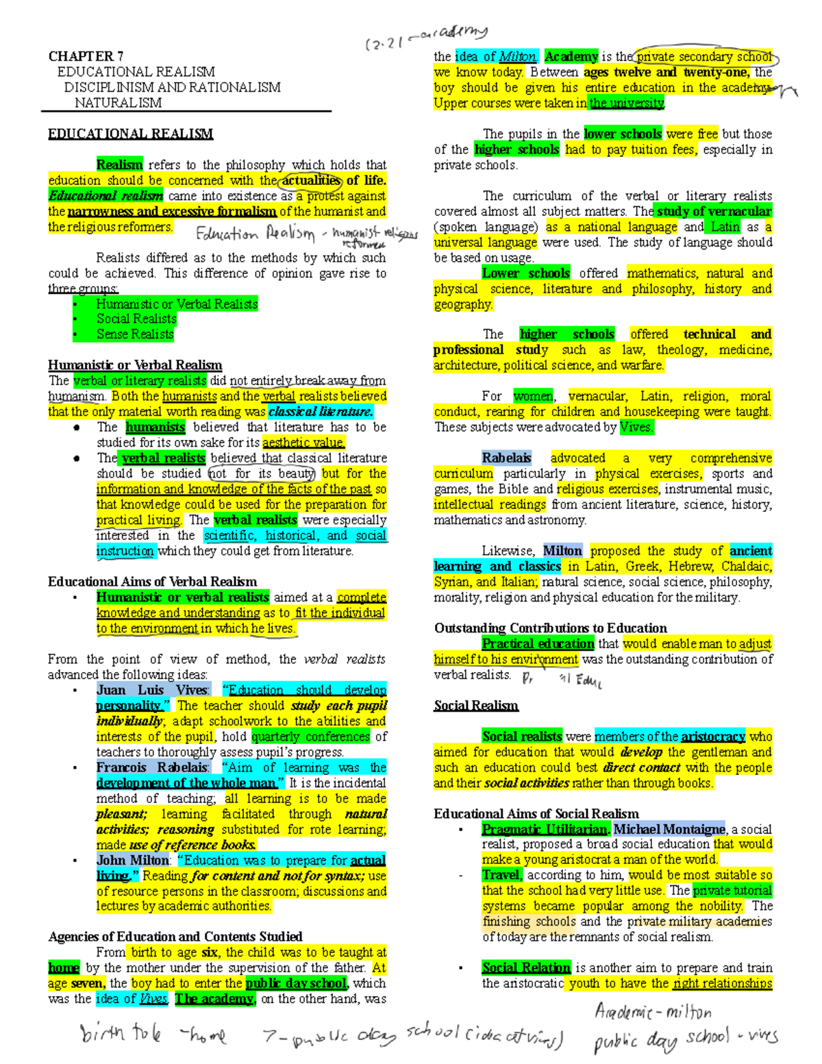 FOED 7 - Chapter 7 Notes: Educational Realism, Disciplinism ...