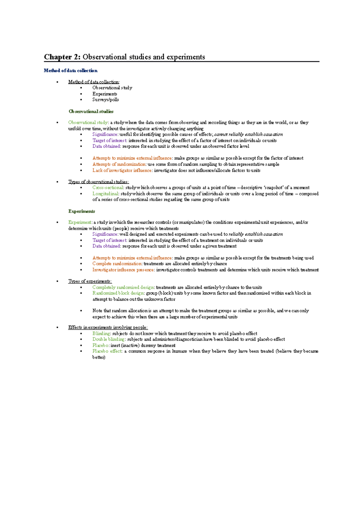 Chapter 2 - Chapter 2: Observational studies and experiments Method of ...