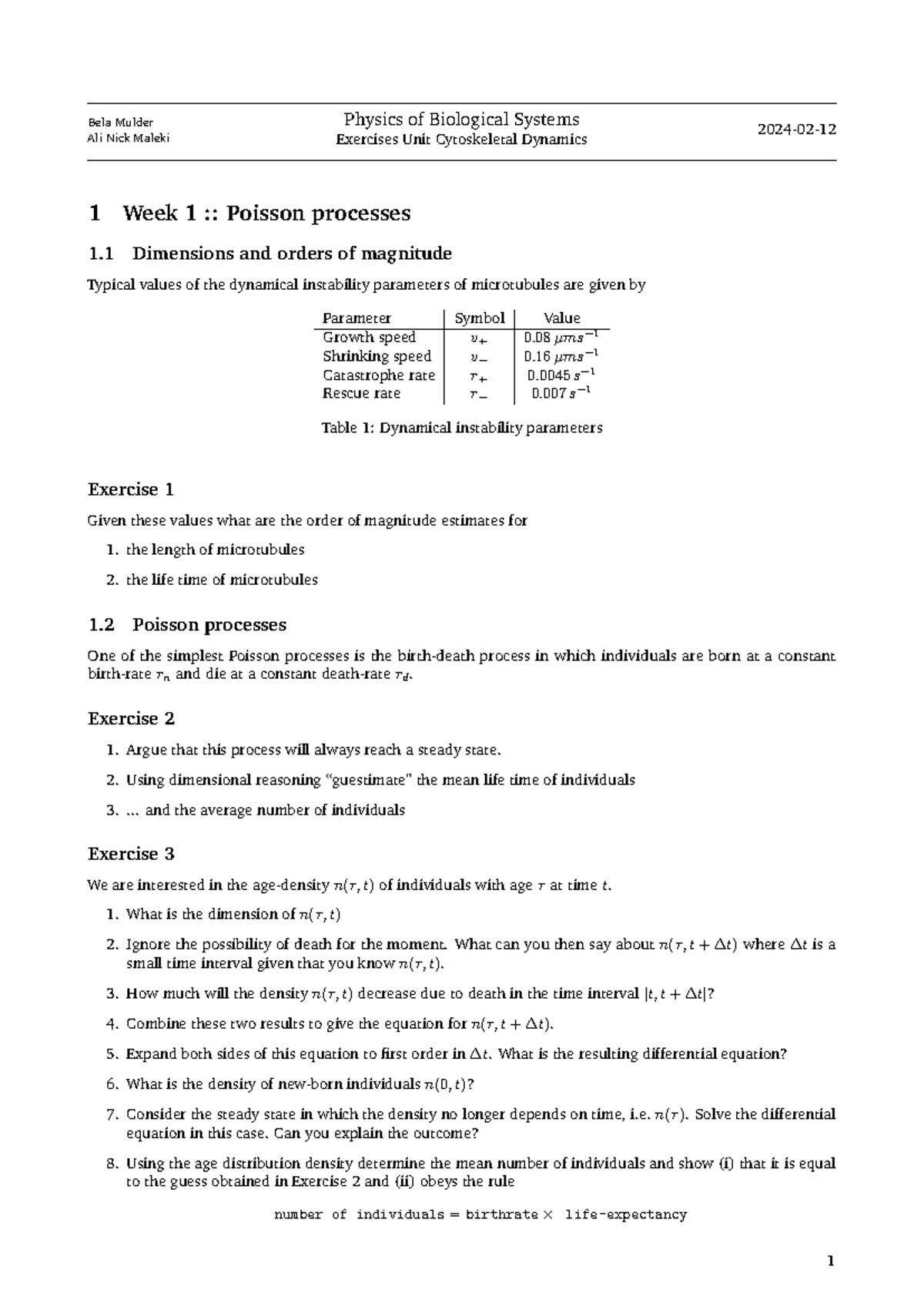 2025 Exercises PHYS 101: Cytoskeletal Dynamics Weeks 1-3 - Studeersnel