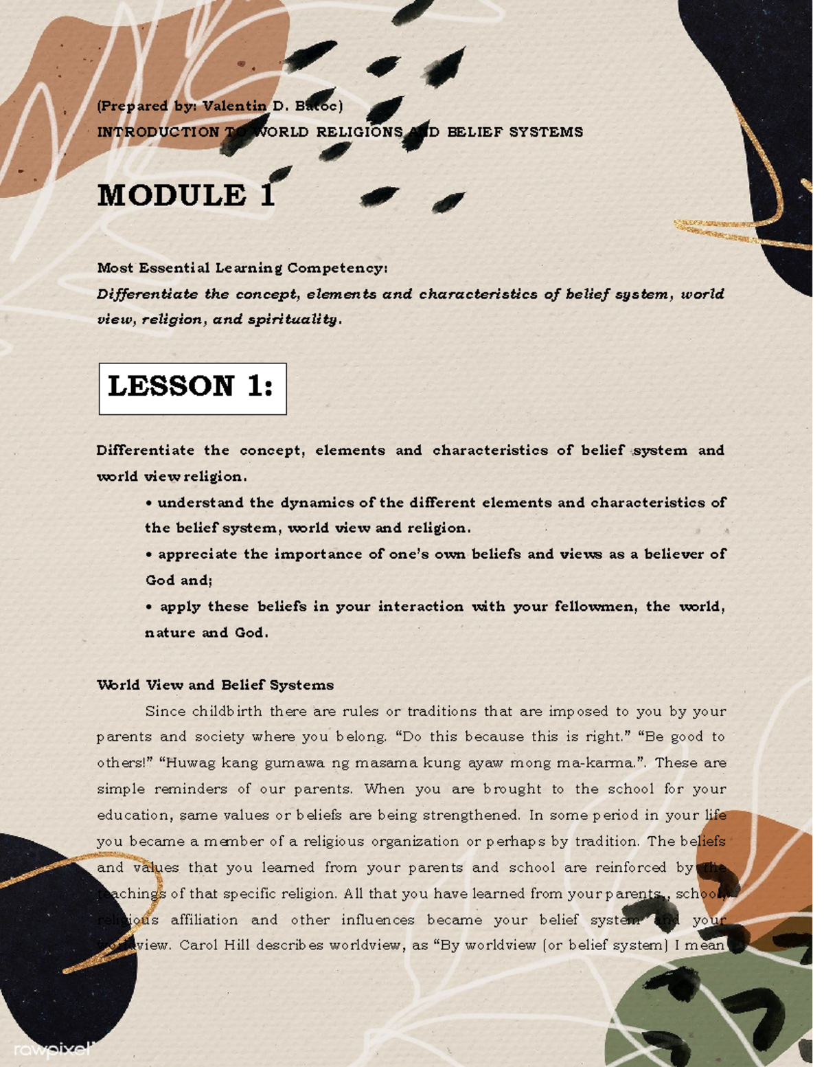 World Religions & Belief Systems - Module 1 Overview (Course Code: Toaz ...