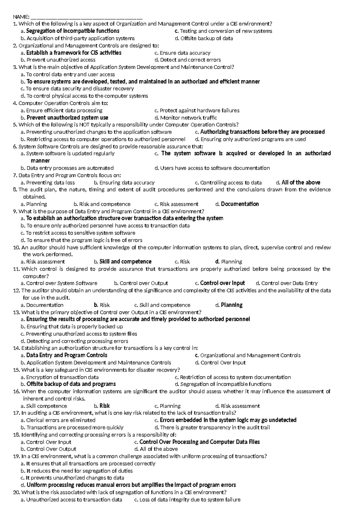 Aud CIS-Quiz - quiz - NAME ...