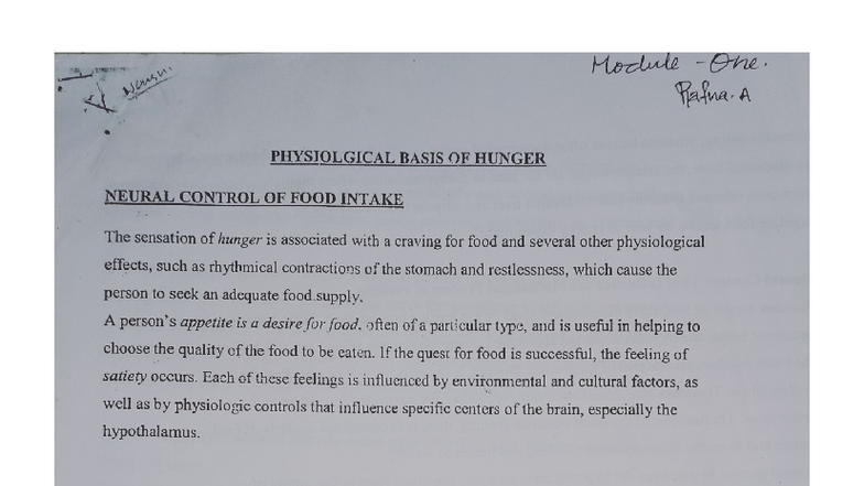 Phy M1 - Physiological Basis of Hunger and Neural Control of Food ...