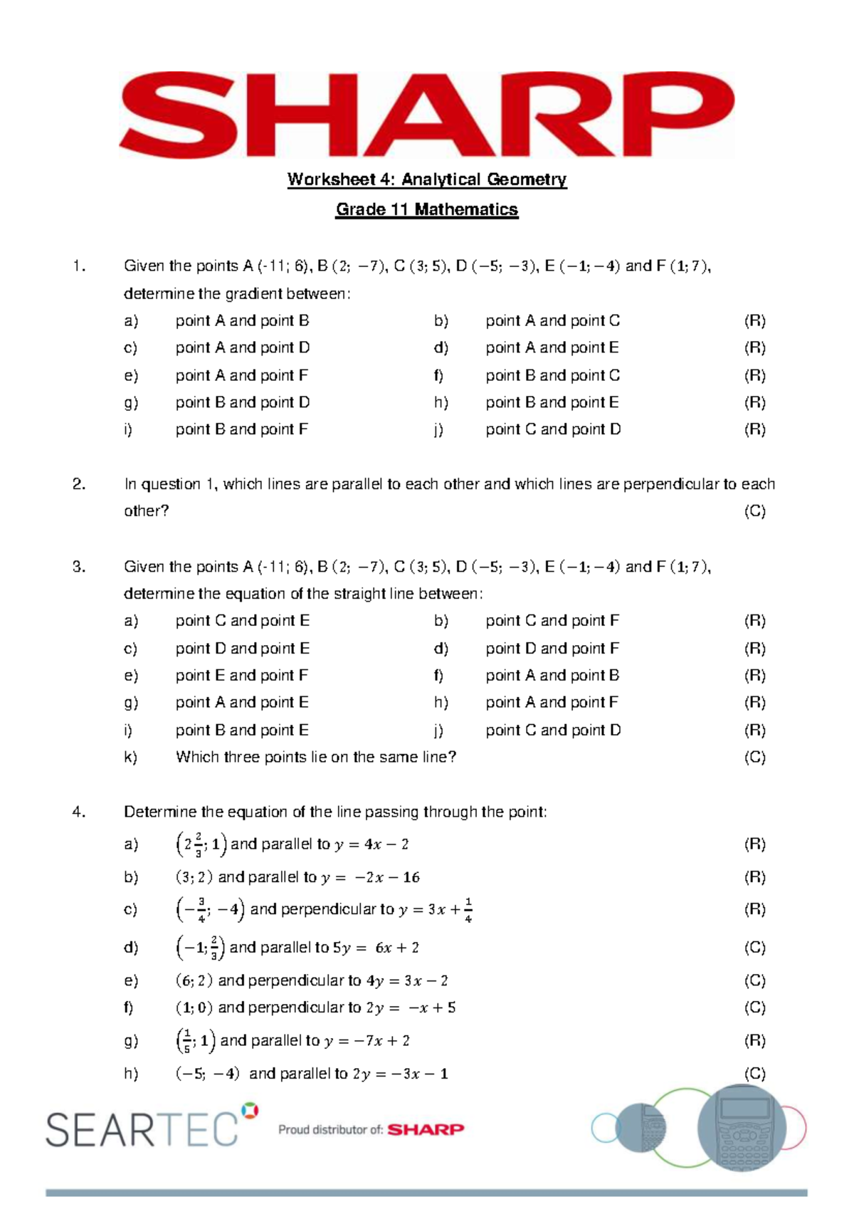Worksheet 4 Analytical Geometry Grade 11 Mathematics - Worksheet 4 ...