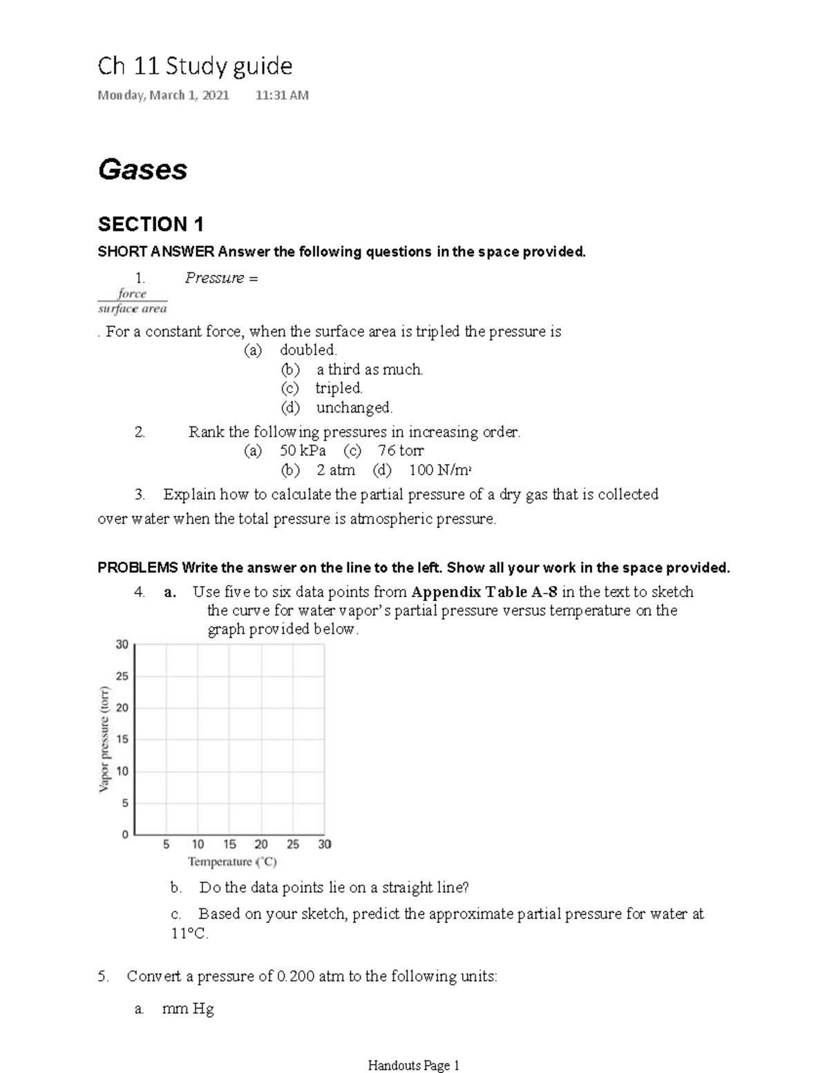 Review of Gases: Ch 11 Practice Questions and Answers - Studocu