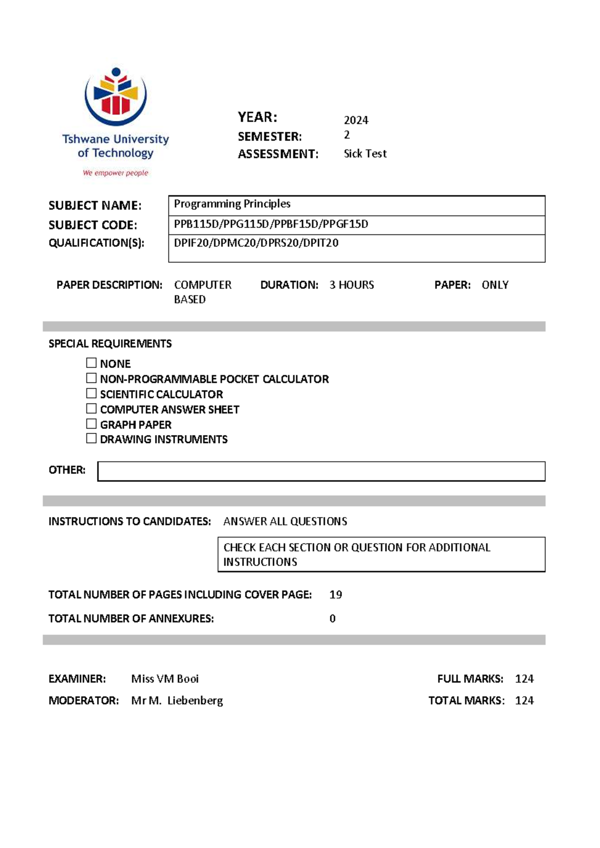 PPB115D: Sick Test Guidelines and Instructions for 2024 Semester 2 ...