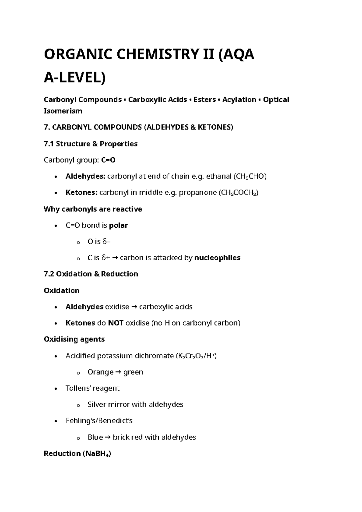 Organic Chemistry II (AQA) - Carbonyls, Carboxylic Acids & Isomerism ...