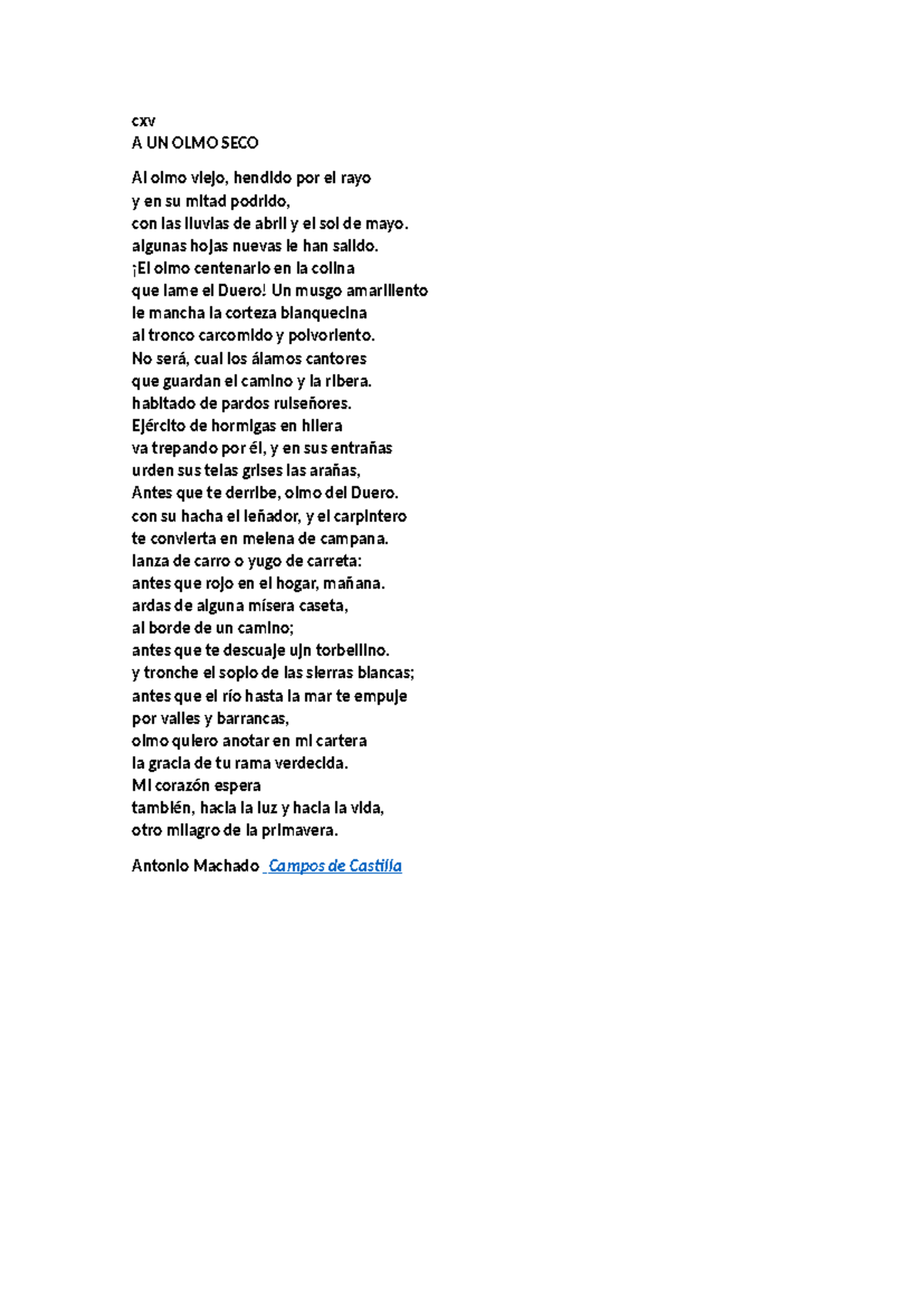 Comentario sobre "A UN OLMO SECO" - Antonio Machado - Studocu