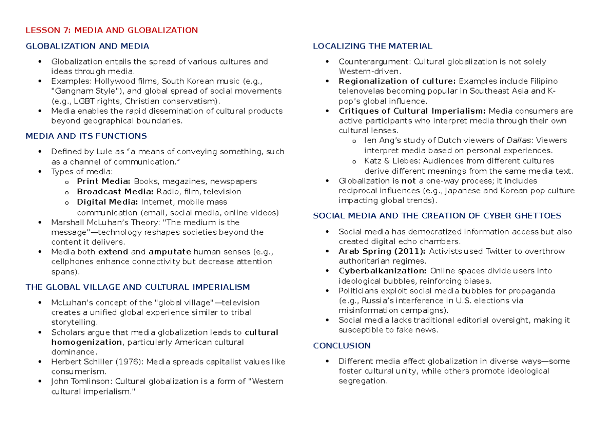 THE- Contemporary- World - LESSON 7: MEDIA AND GLOBALIZATION ...