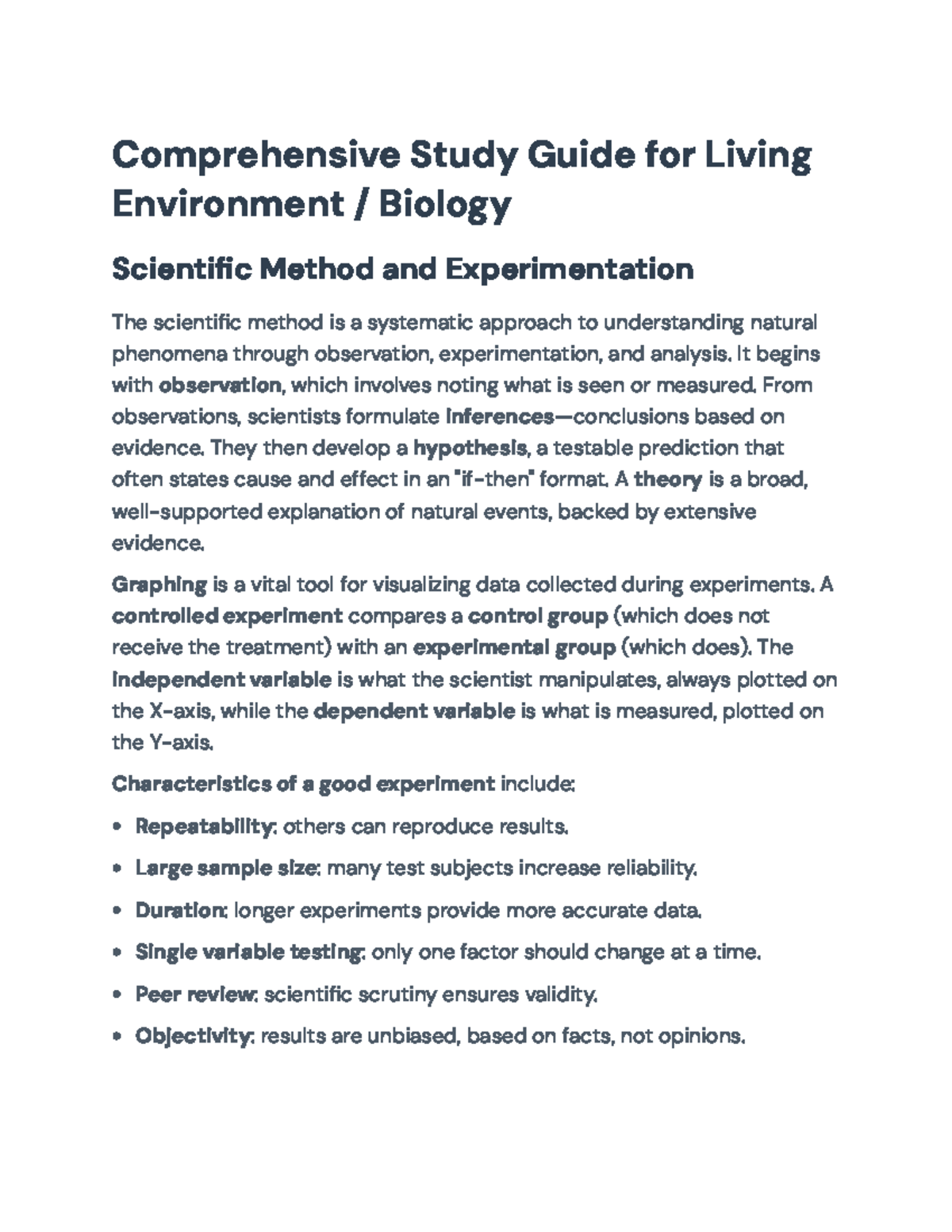 Comprehensive Study Guide for Living Environment Biology Concepts - Studocu
