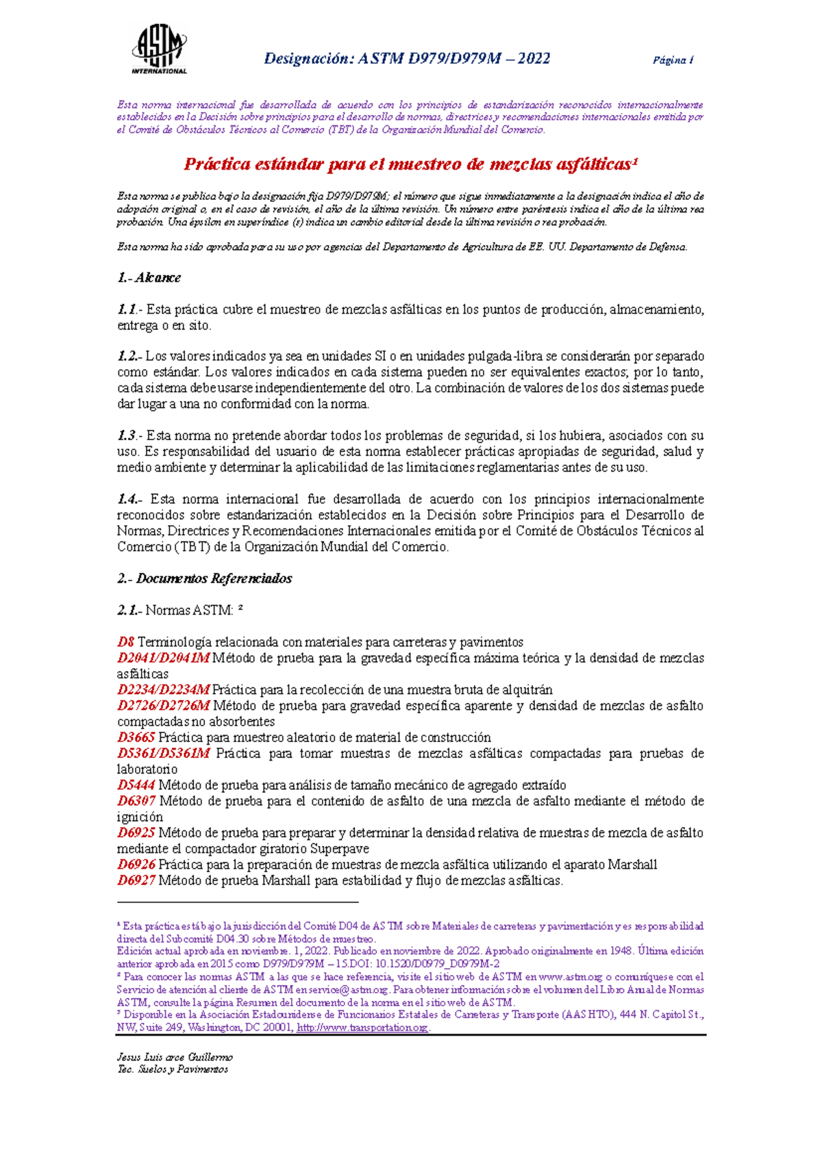 D979/D979M - Norma Internacional para Muestreo de Mezclas Asfálticas ...
