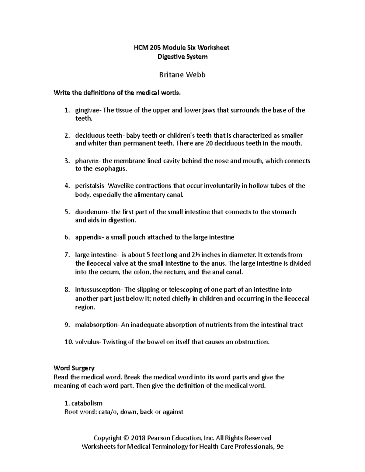 HCM 205 Digestive System Module 6 Worksheet and Medical Terms - Studocu