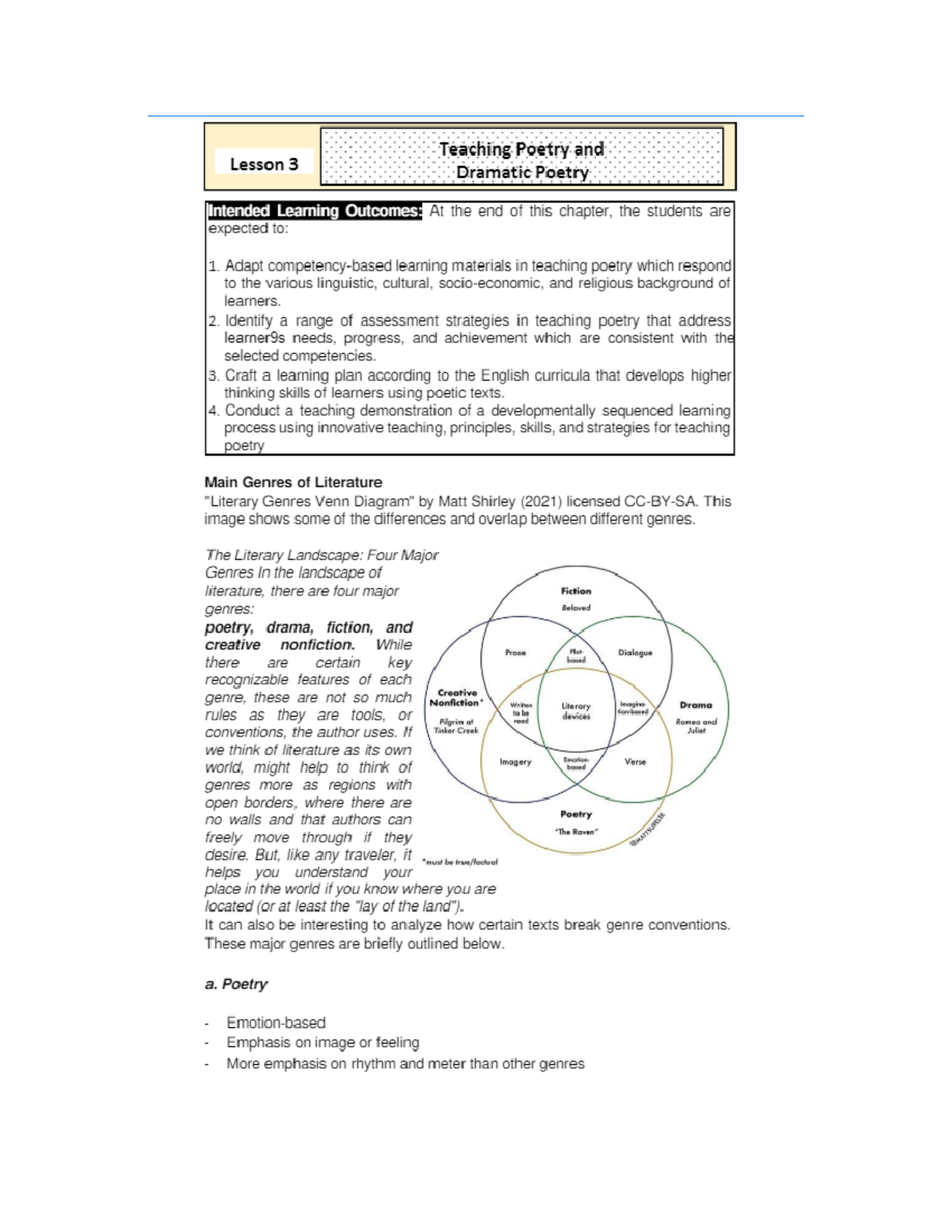 Teaching Poetry: Lesson 3 - Dramatic Poetry Insights and Outcomes - Studocu